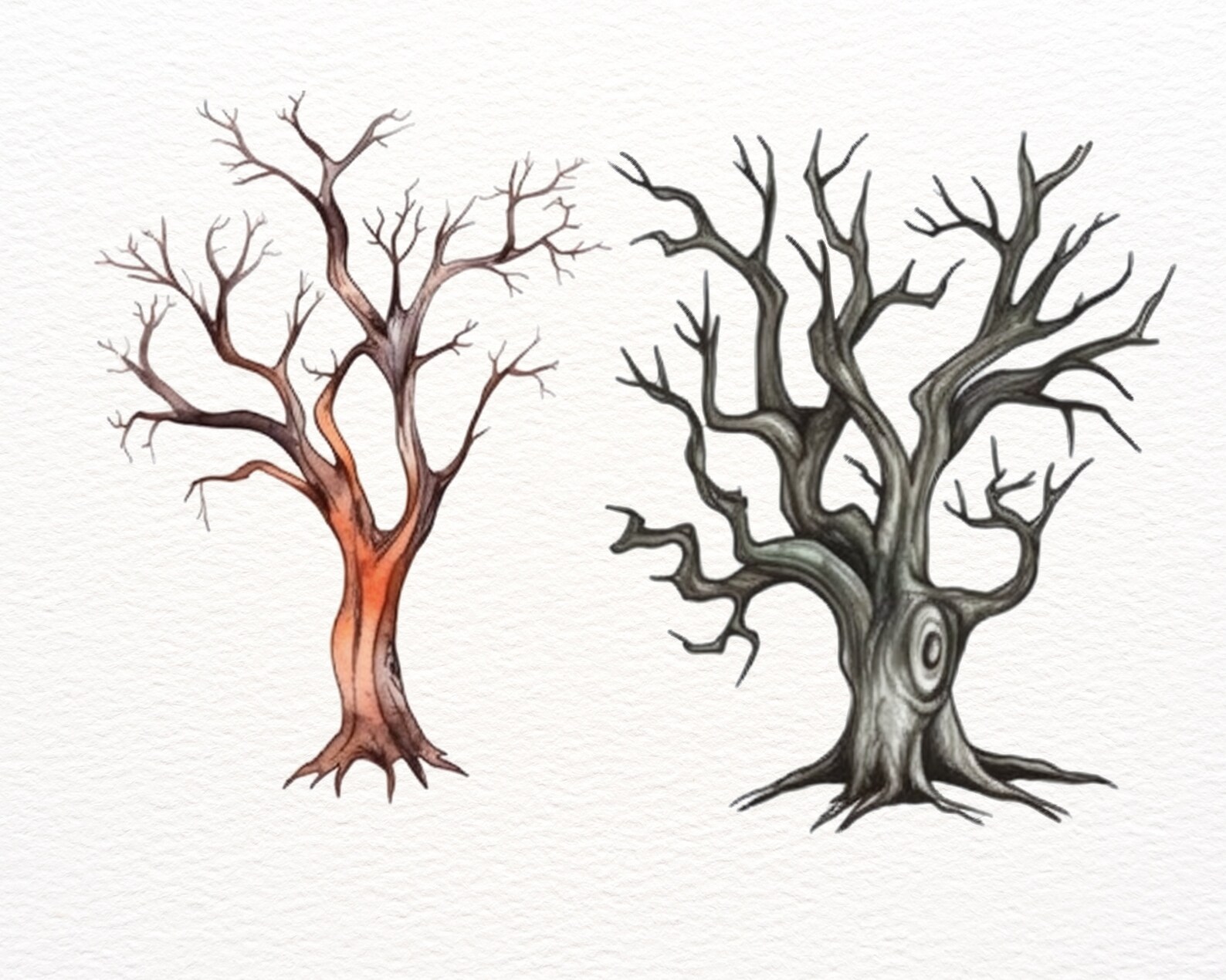 Halloween Haunted Tree Clipart Bundle, Watercolor Clipart, Halloween ...