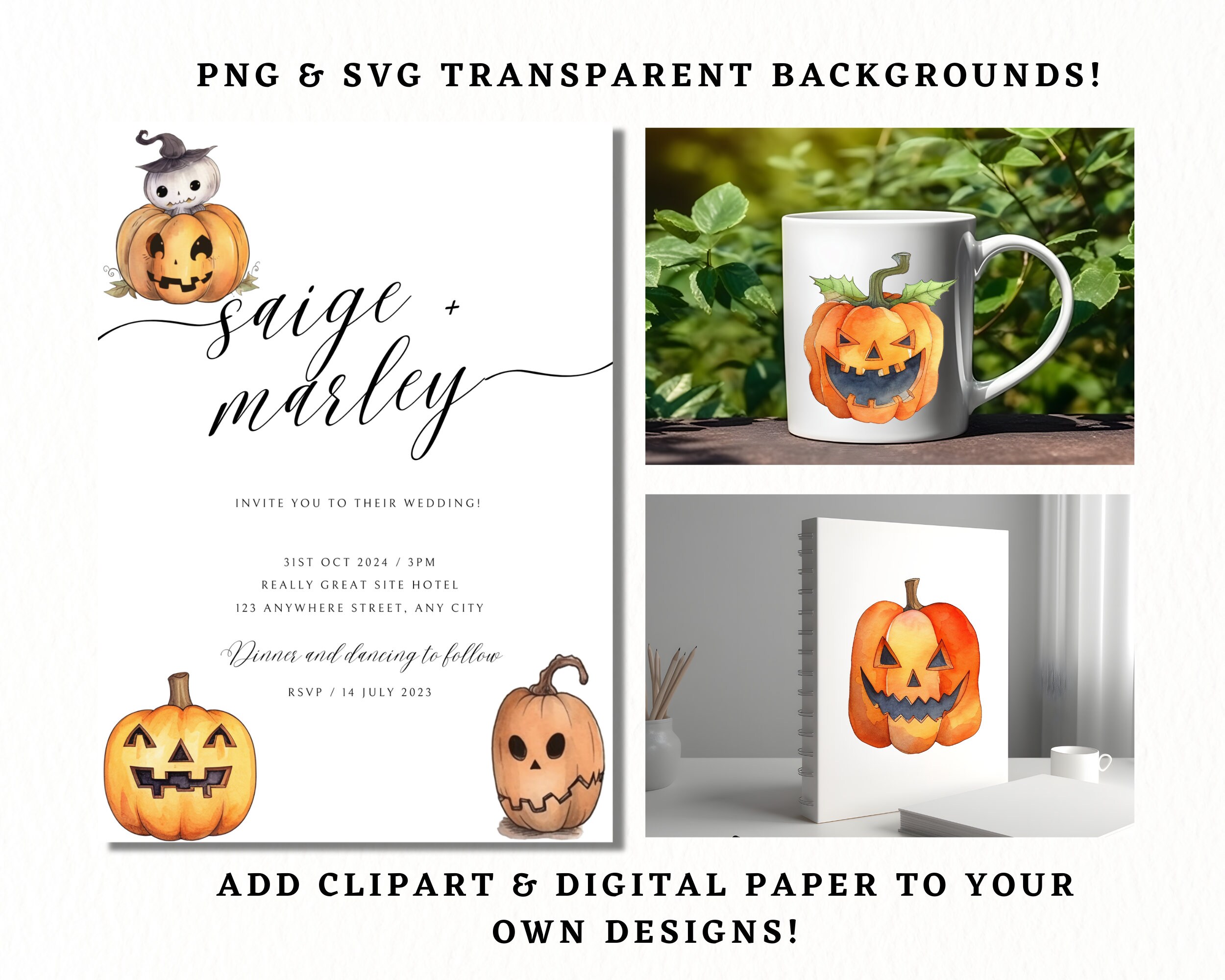 Watercolor Jack O Lantern Clipart, Watercolor Clipart, Pumpkin Clipart ...