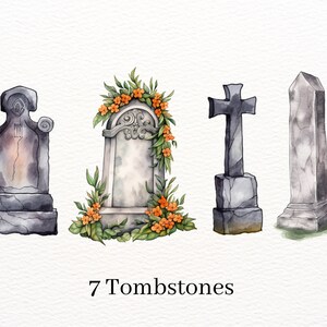 Halloween Tombstones Clipart Bundle, Watercolor Clipart, Halloween ...