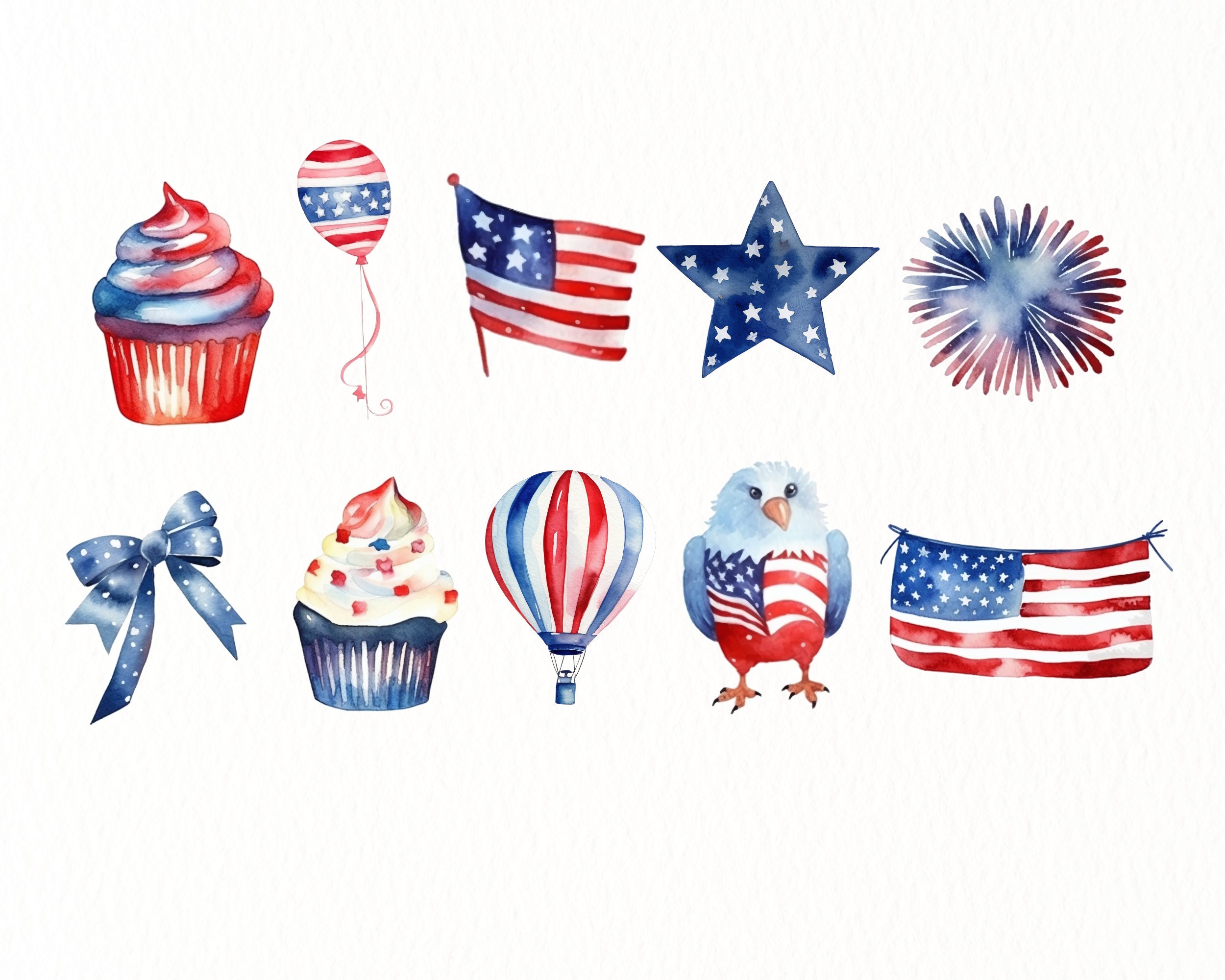 Fourth of July Clipart Bundle, Watercolor Clipart, 4th of July Clipart ...