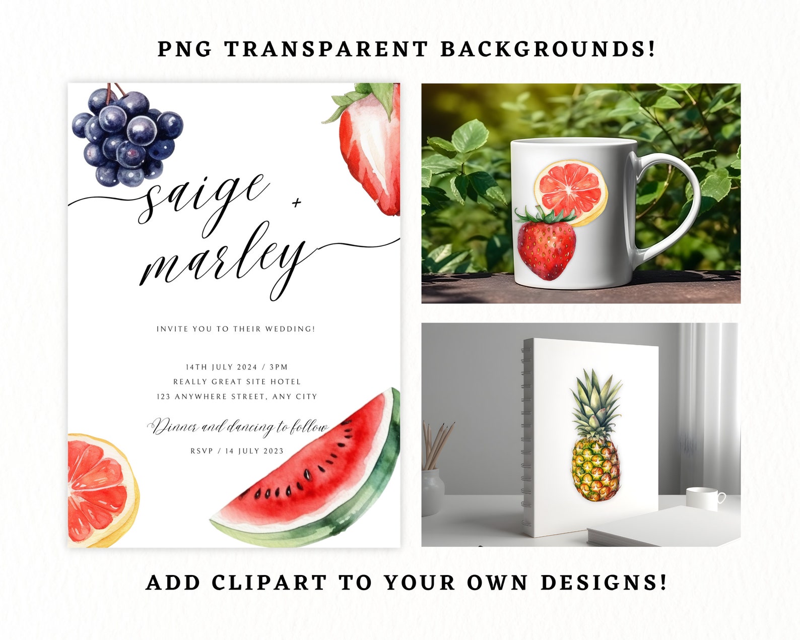 Watercolor Fruit Clipart Bundle PNG & SVG Digital Files - Etsy
