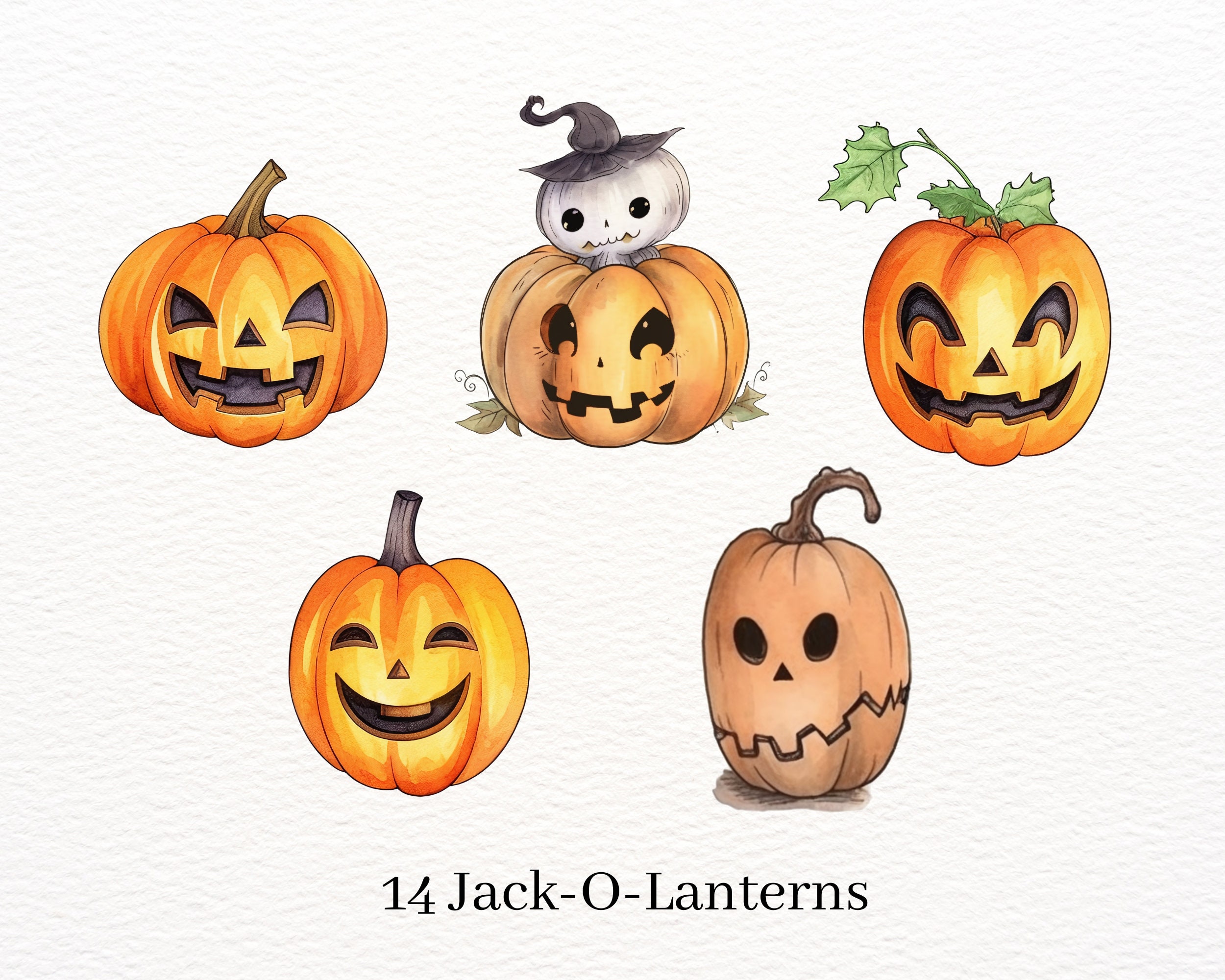 Watercolor Jack O Lantern Clipart, Watercolor Clipart, Pumpkin Clipart ...