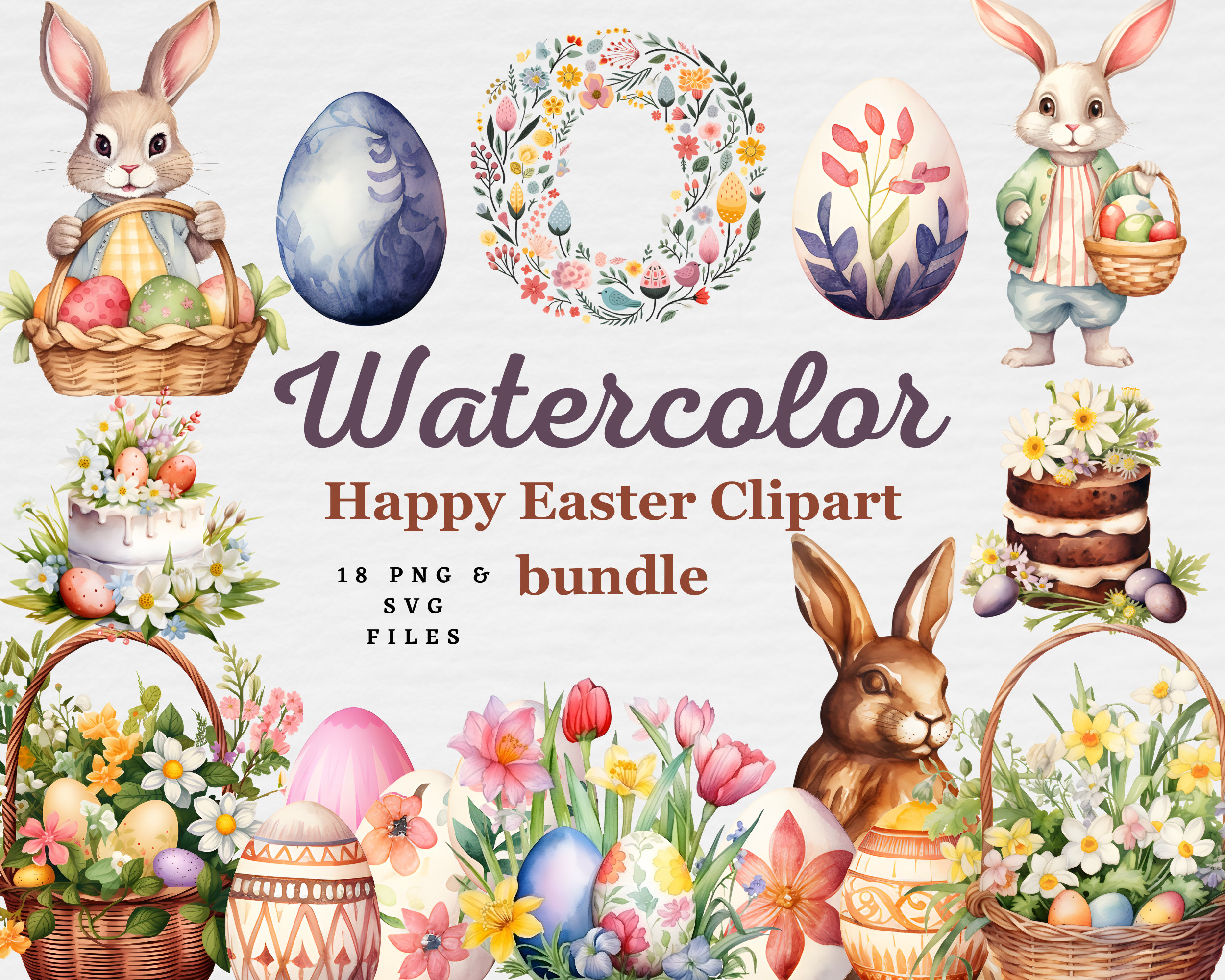 Easter Clipart Bundle, Watercolor Clipart, Easter Clipart, Spring ...