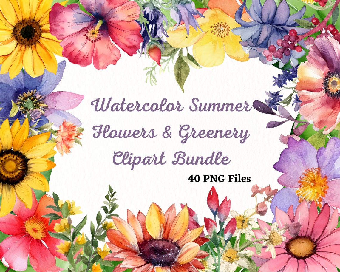 Summer Watercolor Flower Clipart Bundle, Watercolor Clipart, Floral ...