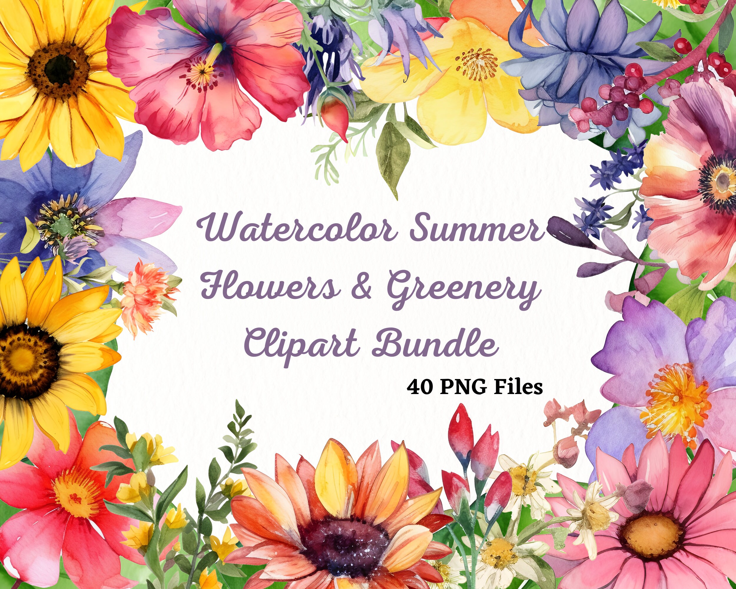 Summer Watercolor Flower Clipart Bundle, Watercolor Clipart, Floral ...