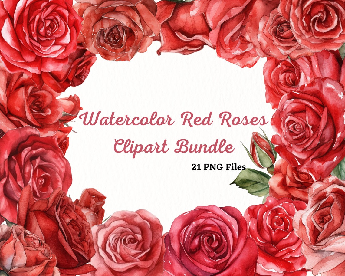Watercolor Red Rose Clipart Rose Bouquet Watercolor Roses - Etsy