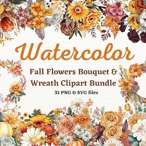 Fall Watercolor Flower Clipart, Watercolor Clipart, Bouquet Clipart ...