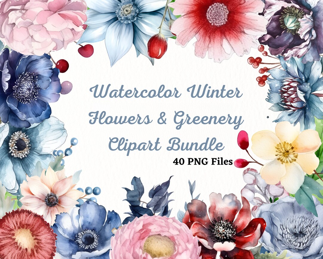 Winter Watercolor Flowers Clipart Bundle, Flowers Clipart, Watercolor ...