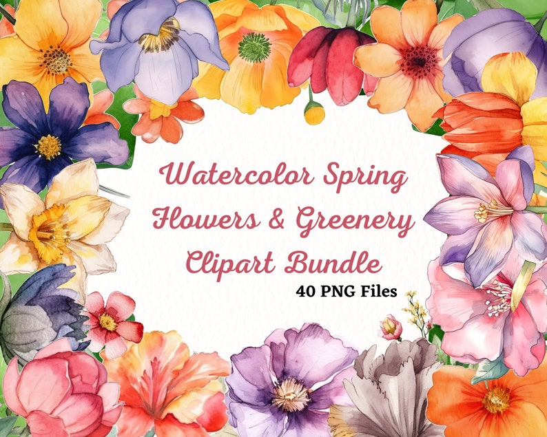 Spring Watercolor Flower Clipart Bundle, Watercolor Clipart, Floral ...