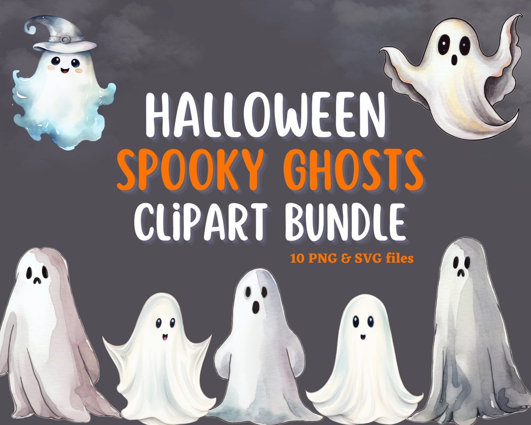Halloween Spooky Ghost Clipart Bundle, Watercolor Clipart, Halloween ...