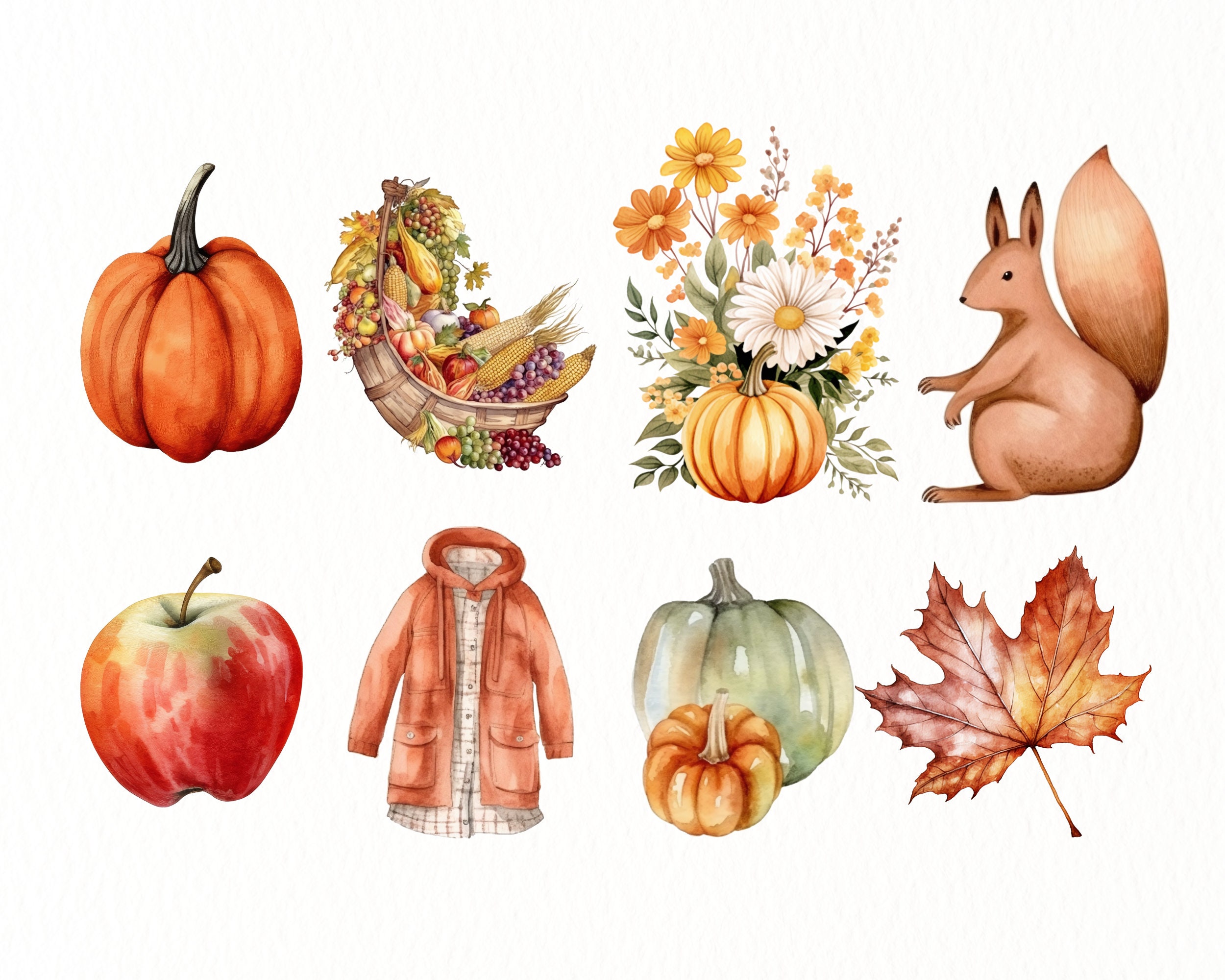 Watercolor Fall Decor Clipart, Fall Digital Paper, Watercolor Fall ...