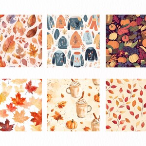 Fall Seamless Digital Paper Bundle, Watercolor Autumn Printable Paper ...
