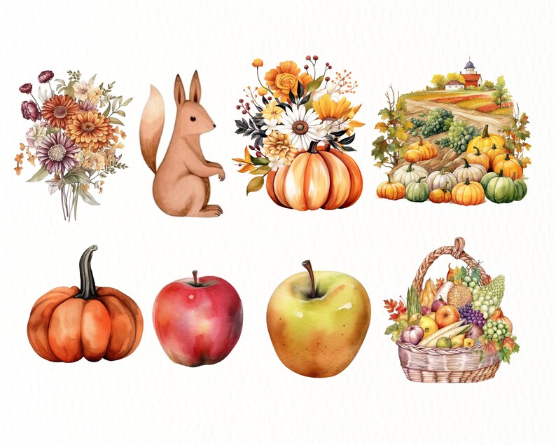 Watercolor Fall Decor Clipart, Fall Digital Paper, Watercolor Fall ...