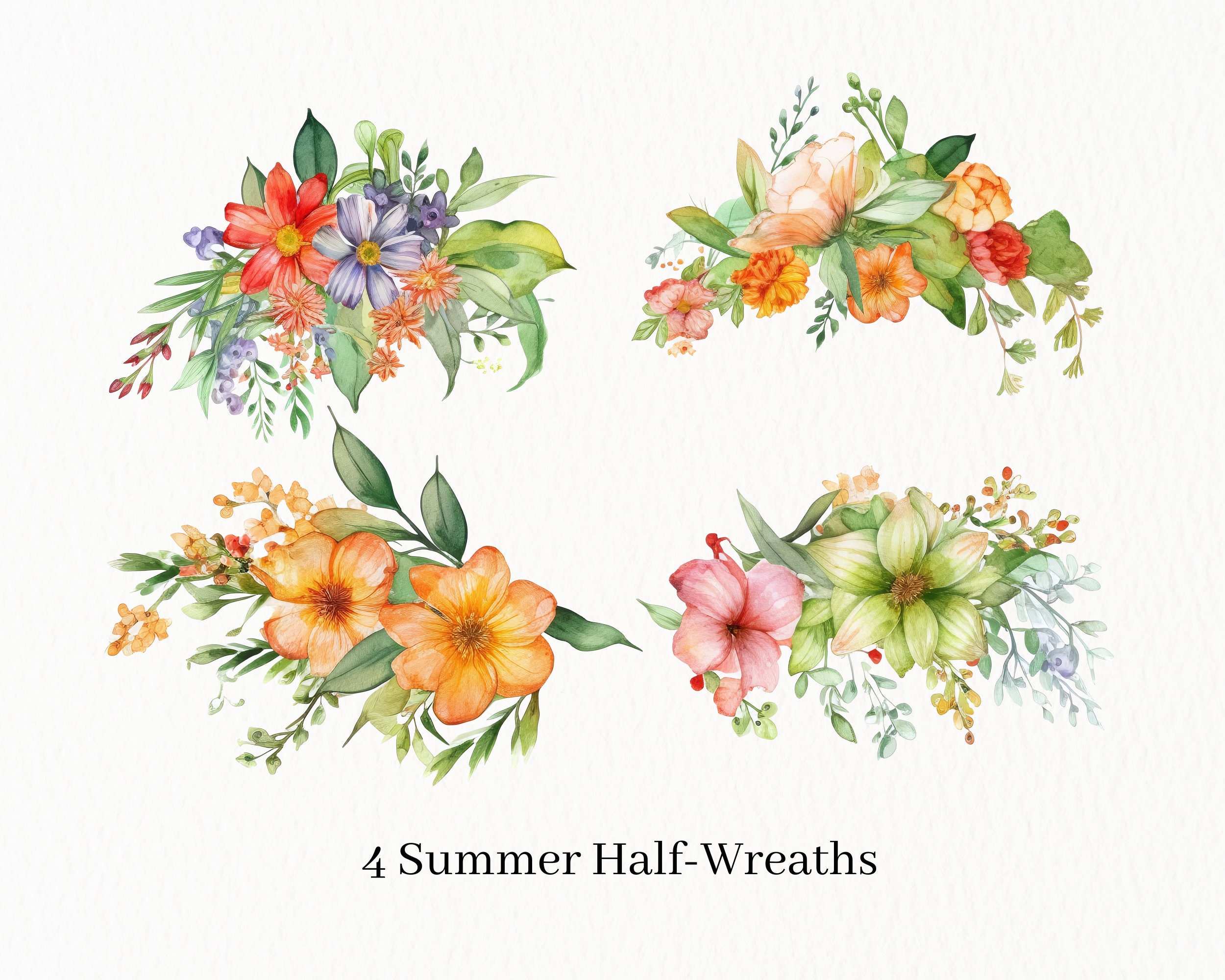 Summer Watercolor Flower Clipart, Watercolor Clipart, Bouquet Clipart ...