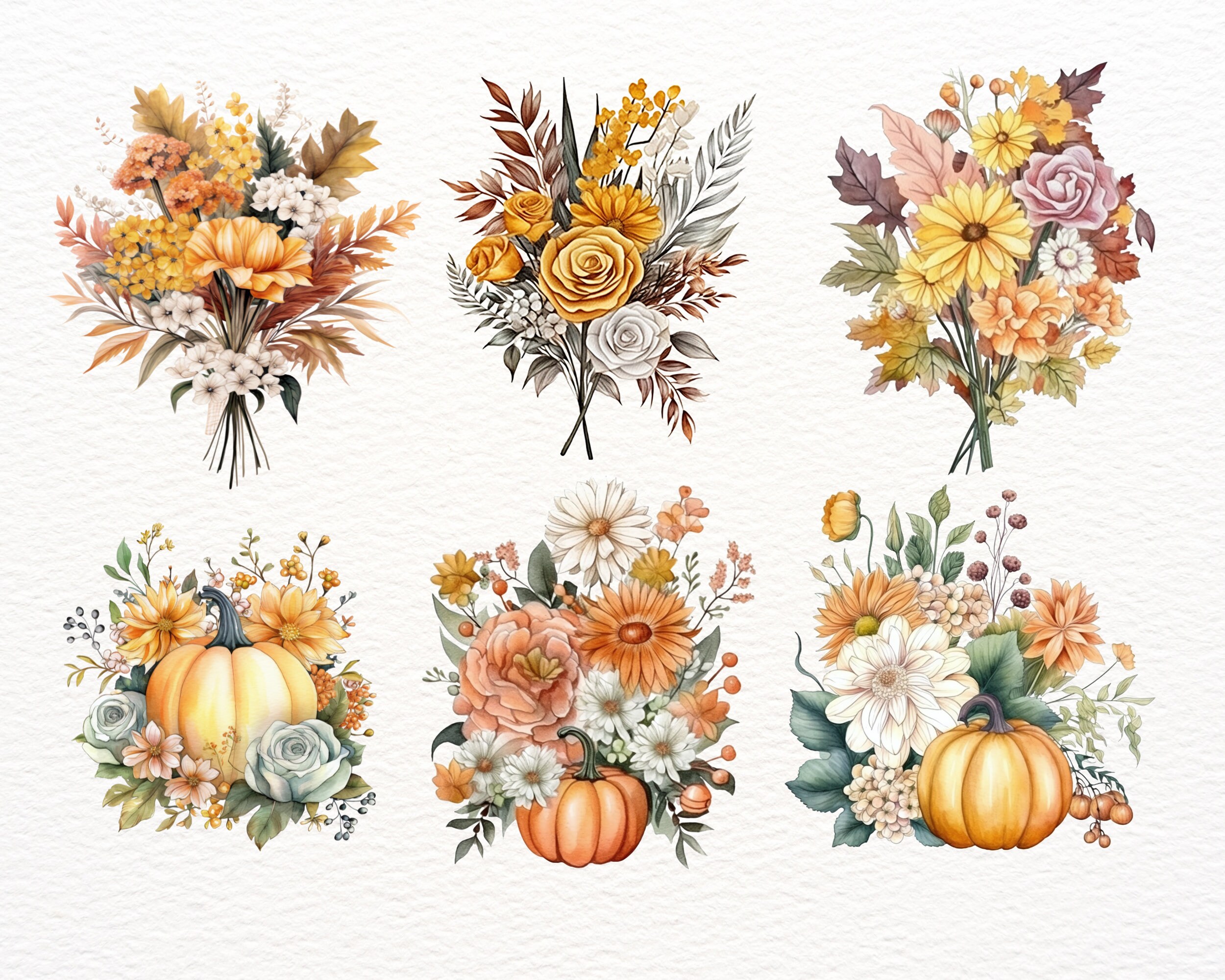 Fall Watercolor Flower Clipart, Watercolor Clipart, Bouquet Clipart ...