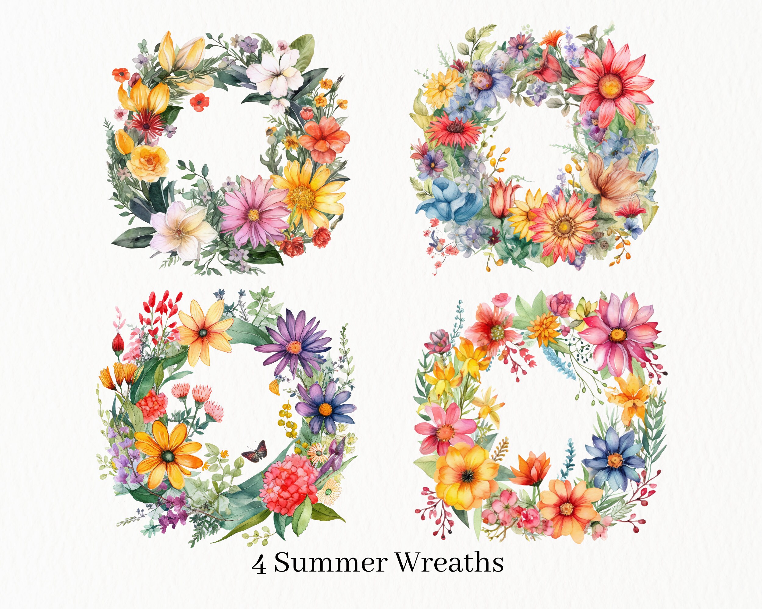 Summer Watercolor Flower Clipart, Watercolor Clipart, Bouquet Clipart ...