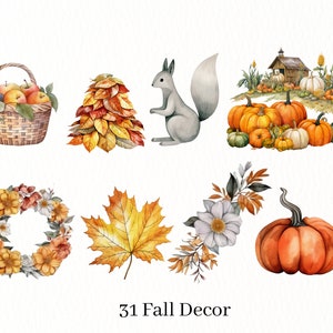 Watercolor Fall Decor Clipart, Fall Digital Paper, Watercolor Fall ...