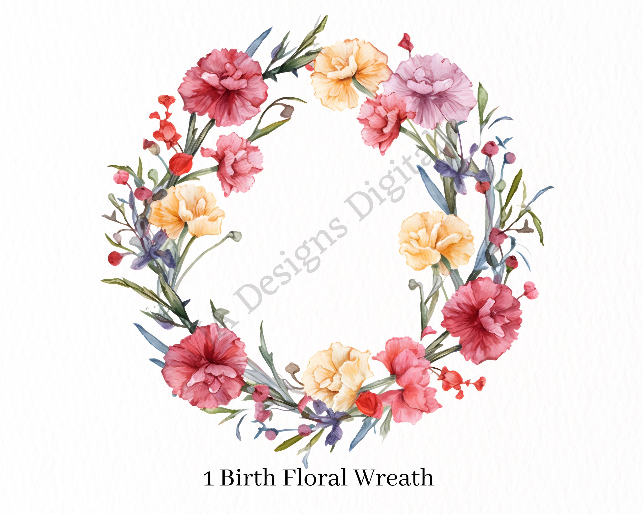 January Birth Flower Clipart Bundle, Carnation Bouquet, Watercolor ...
