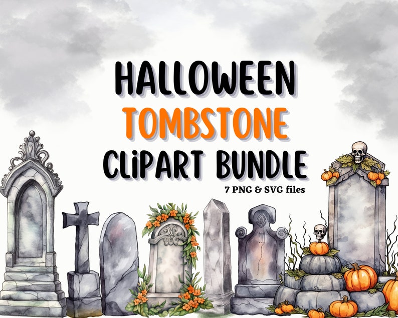 Halloween Tombstones Clipart Bundle, Watercolor Clipart, Halloween ...