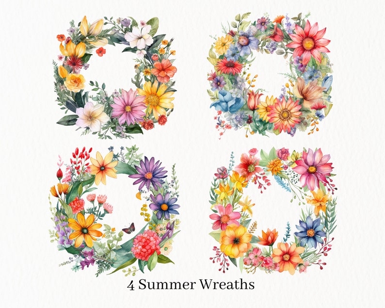 Watercolor Summer Flowers Mega Clipart Bundle, Watercolor Summer ...