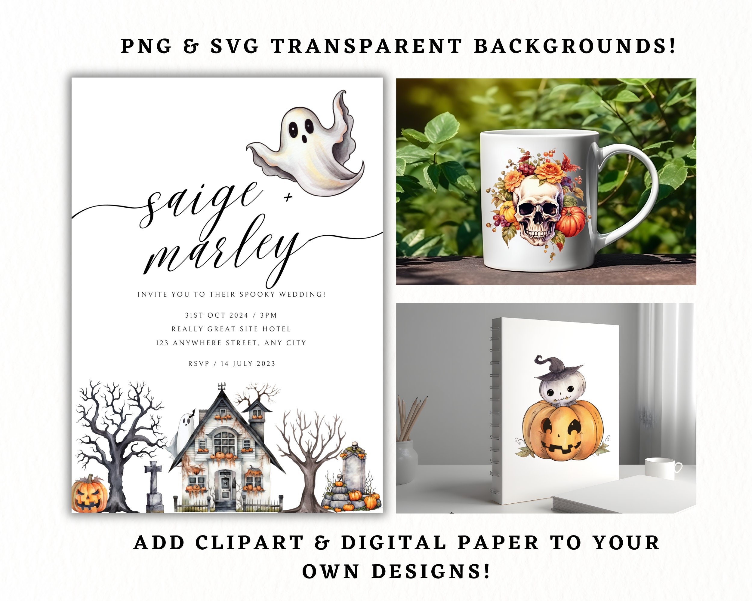 Halloween Clipart Bundle, Watercolor Clipart, Halloween Clipart ...