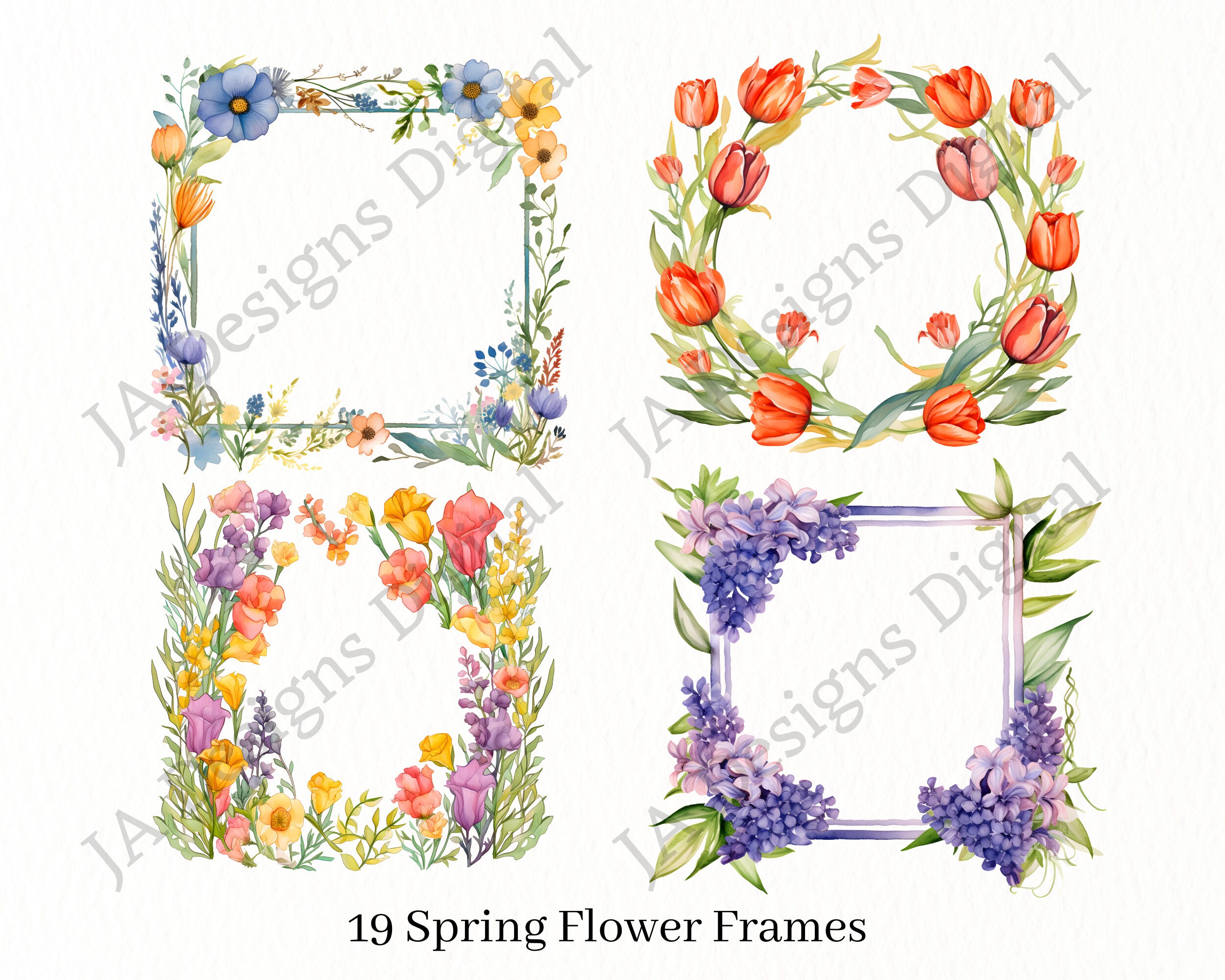 Watercolor Spring Flower Frame Clipart Bundle (19 PNG & SVG) - Etsy