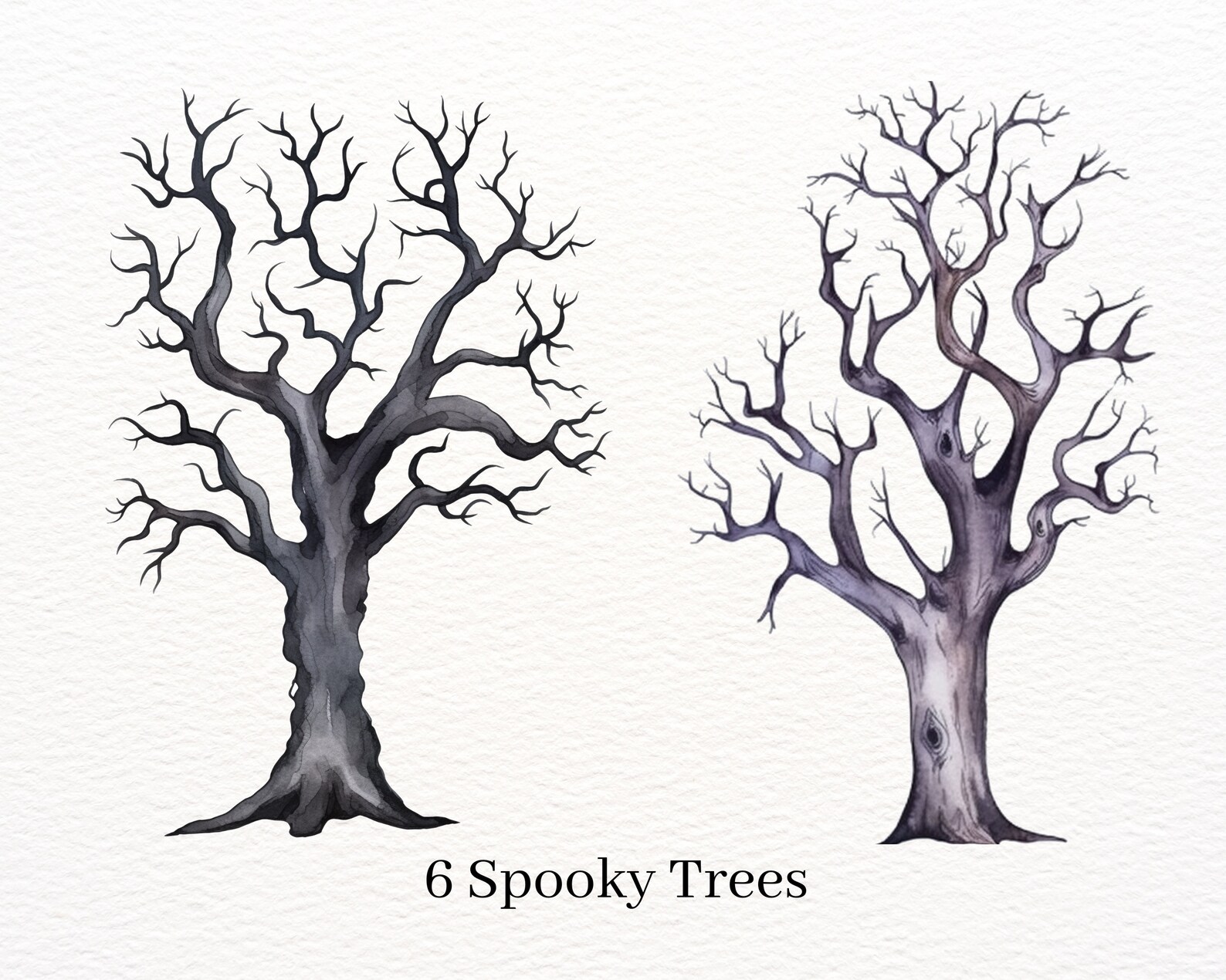 Halloween Haunted Tree Clipart Bundle, Watercolor Clipart, Halloween ...