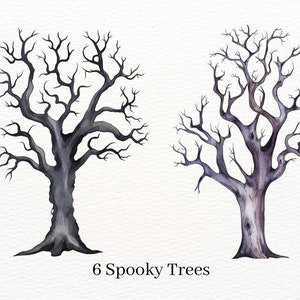 Halloween Haunted Tree Clipart Bundle, Watercolor Clipart, Halloween ...