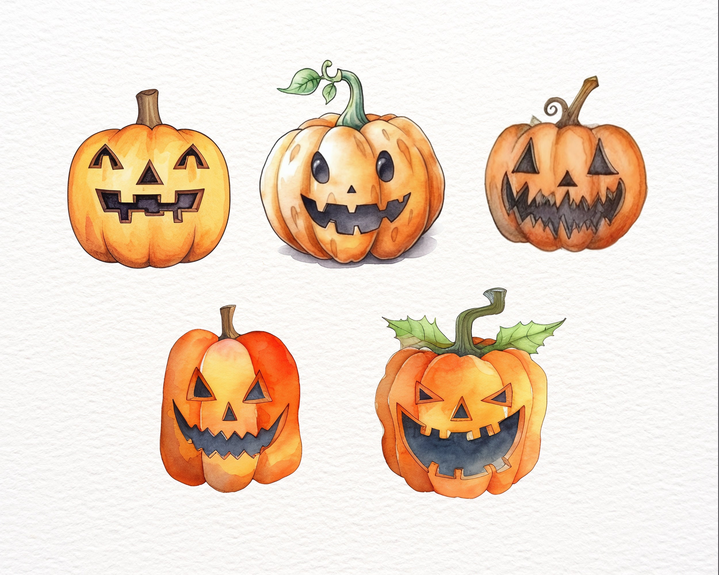 Watercolor Jack O Lantern Clipart, Watercolor Clipart, Pumpkin Clipart ...