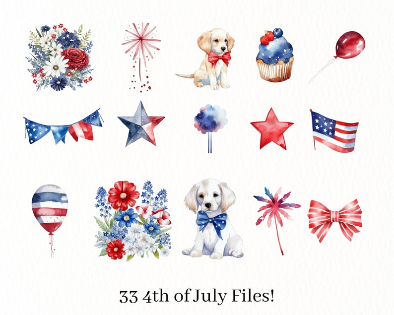 Fourth of July Clipart Bundle, Watercolor Clipart, 4th of July Clipart ...