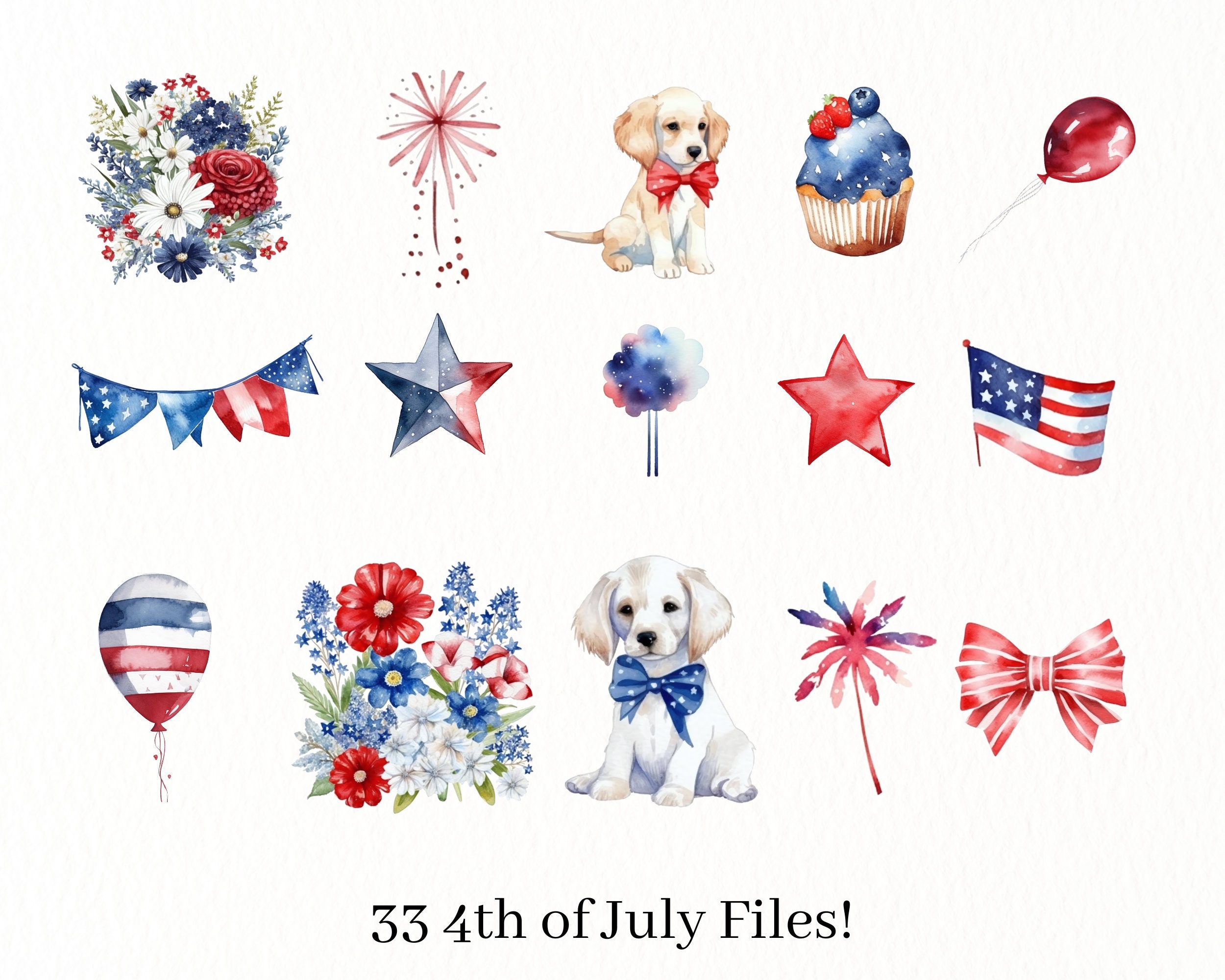 Fourth of July Clipart Bundle, Watercolor Clipart, 4th of July Clipart ...