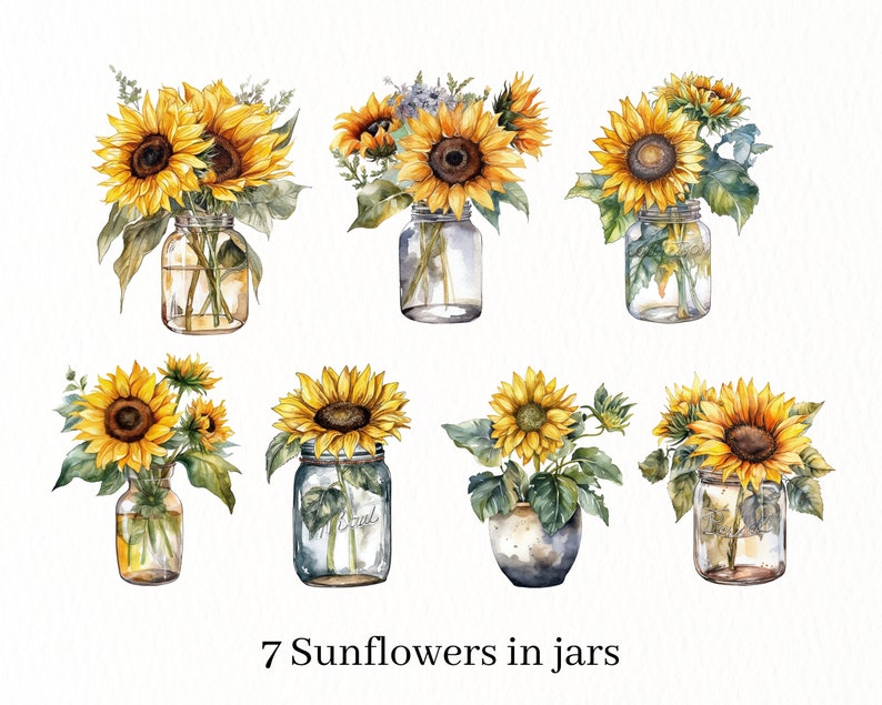 Watercolor Sunflower Clip Art Bundle, Watercolor Clipart, Floral ...