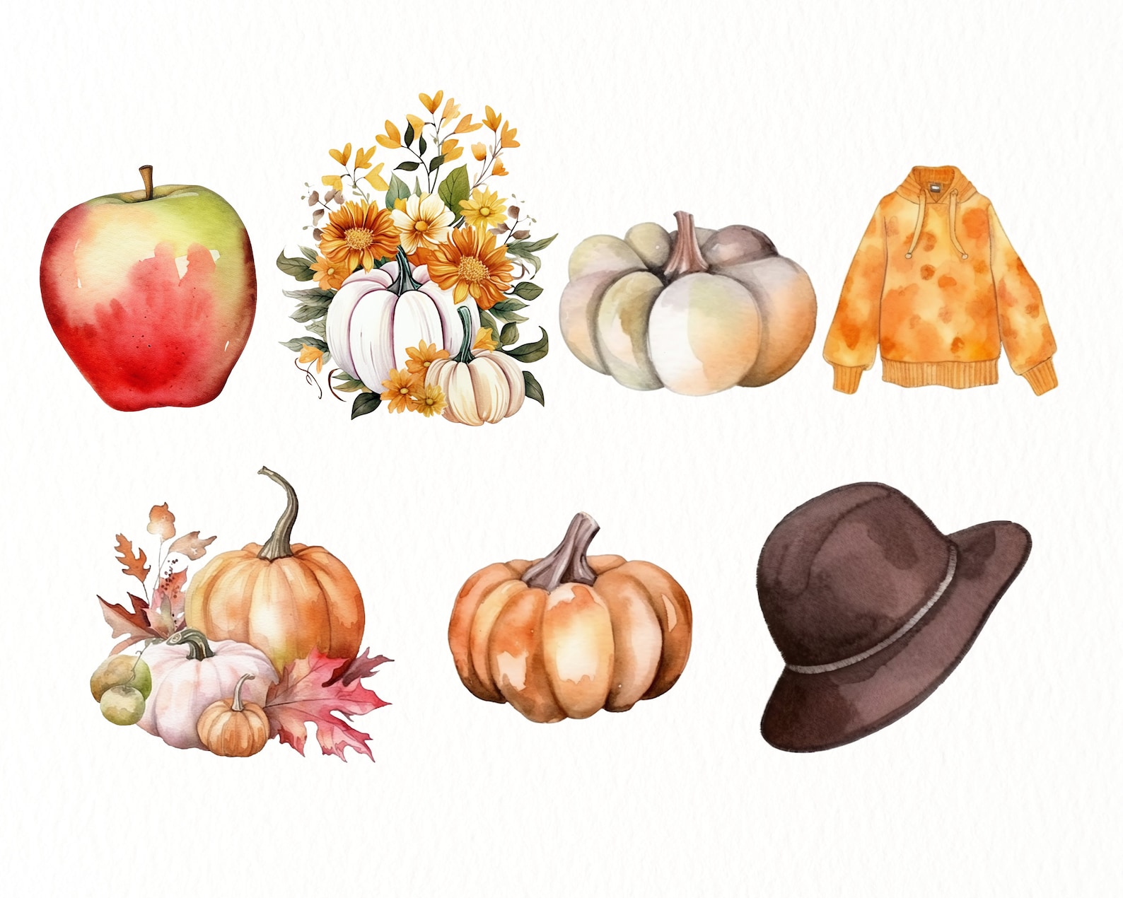 Watercolor Fall Decor Clipart, Fall Digital Paper, Watercolor Fall ...