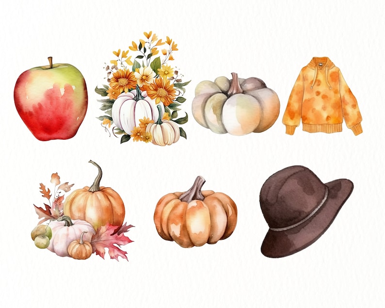 Watercolor Fall Decor Clipart, Fall Digital Paper, Watercolor Fall ...