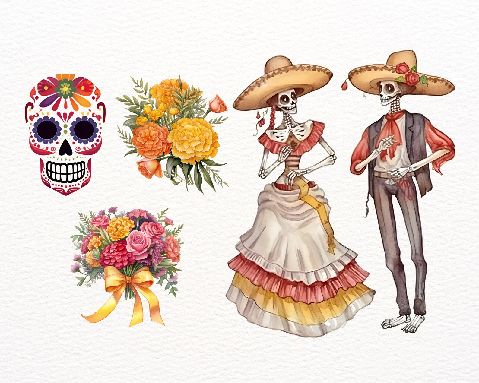 Dia De Los Muertos Clipart, Day of the Dead Clipart, Watercolor Clipart ...