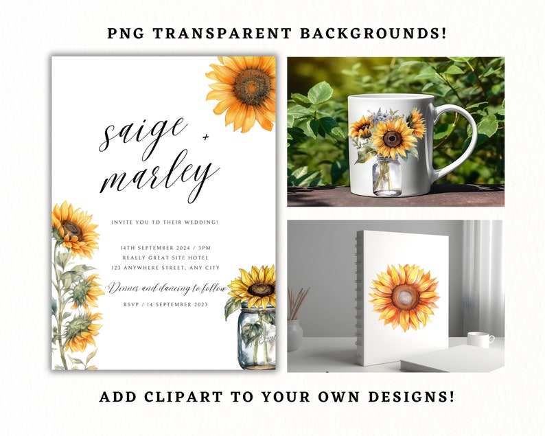 Watercolor Sunflower Clip Art Bundle, Watercolor Clipart, Floral ...