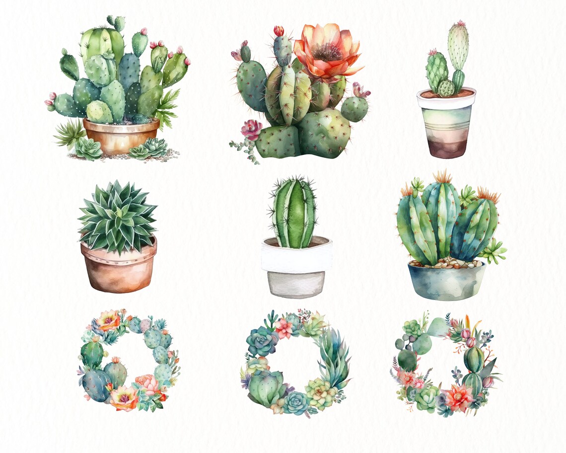Watercolor Cactus Clipart Bundle, Watercolor Clipart, Cacti Clipart ...