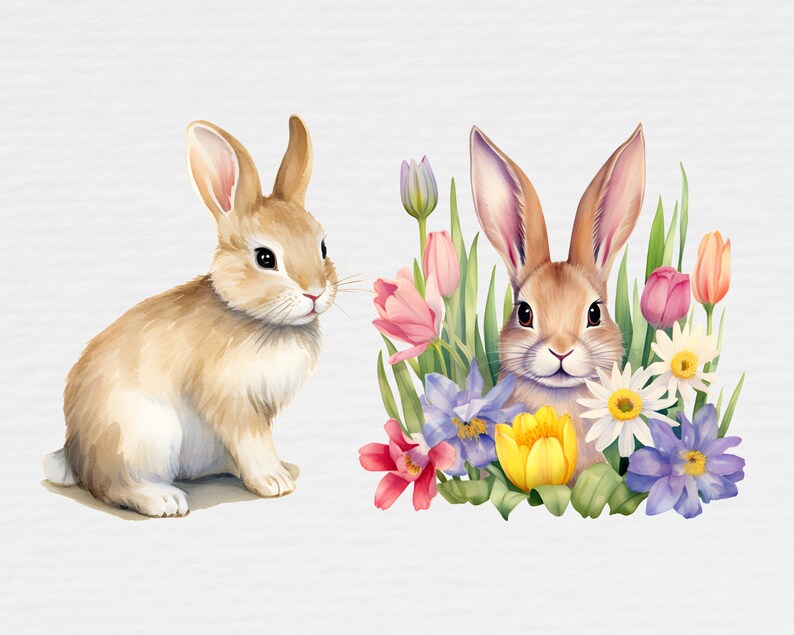 Bunnies Clipart, Watercolor Bunny Clipart, Nursery Spring Clipart ...