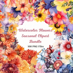 Seasonal Watercolor Flower Clipart Bundle, PNG Files, SVG Files, Spring ...