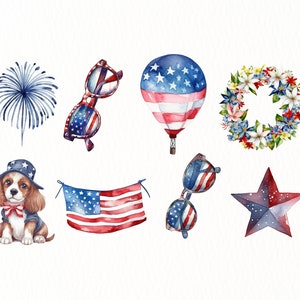 Fourth of July Clipart Bundle, Watercolor Clipart, 4th of July Clipart ...