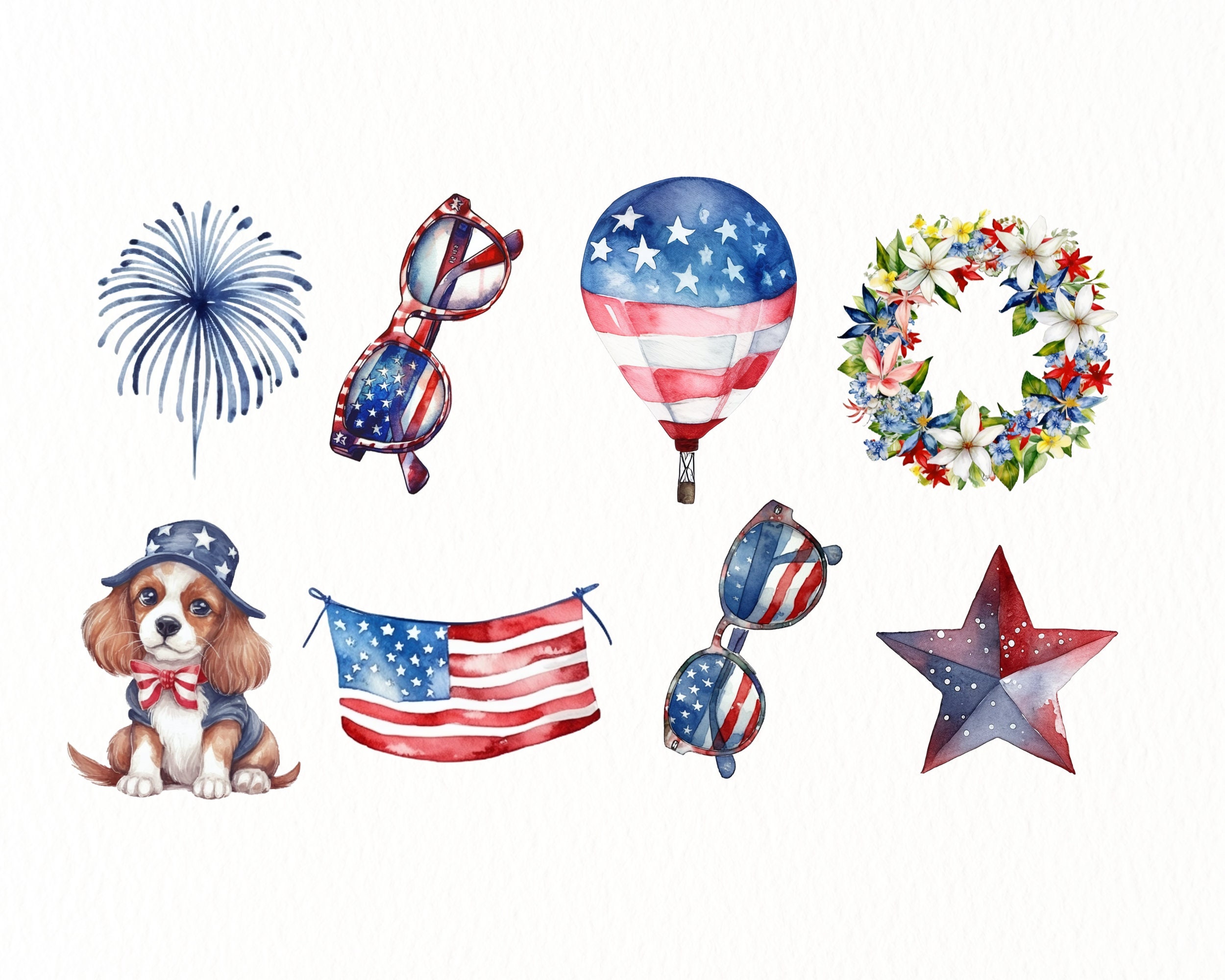 Fourth of July Clipart Bundle, Watercolor Clipart, 4th of July Clipart ...