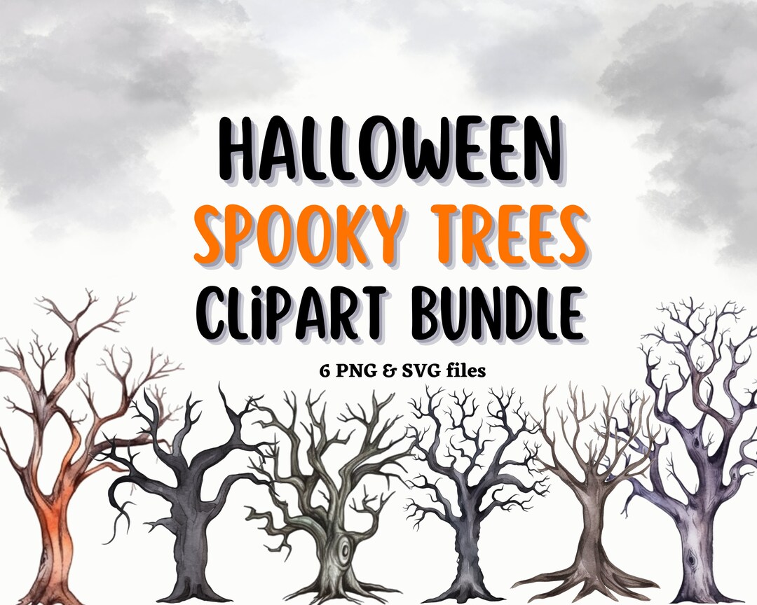 Halloween Haunted Tree Clipart Bundle, Watercolor Clipart, Halloween ...