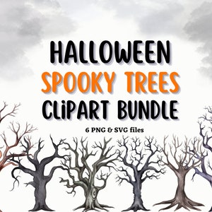 Halloween Haunted Tree Clipart Bundle, Watercolor Clipart, Halloween ...