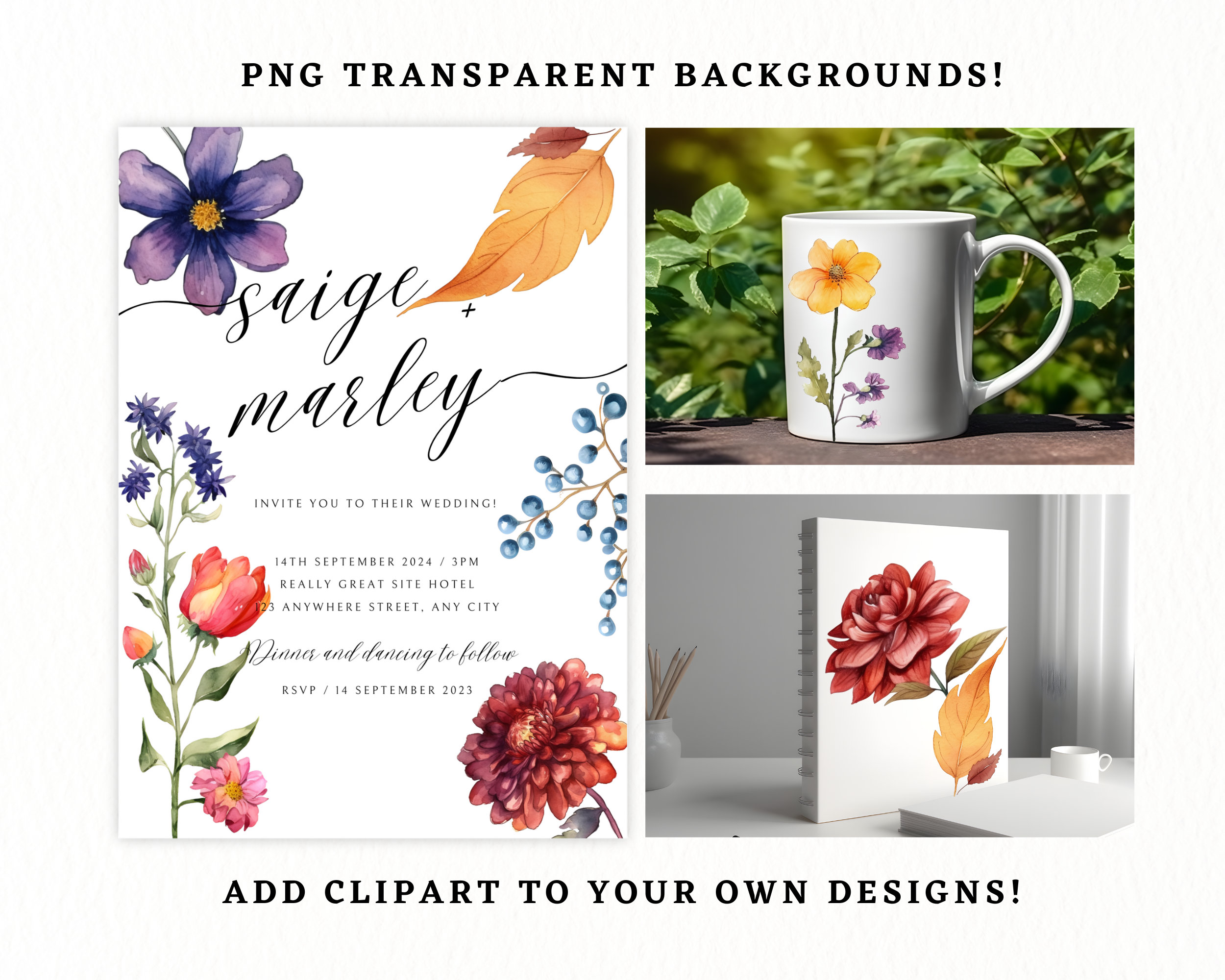 Seasonal Watercolor Flower Clipart Bundle PNG Digital Files - Etsy
