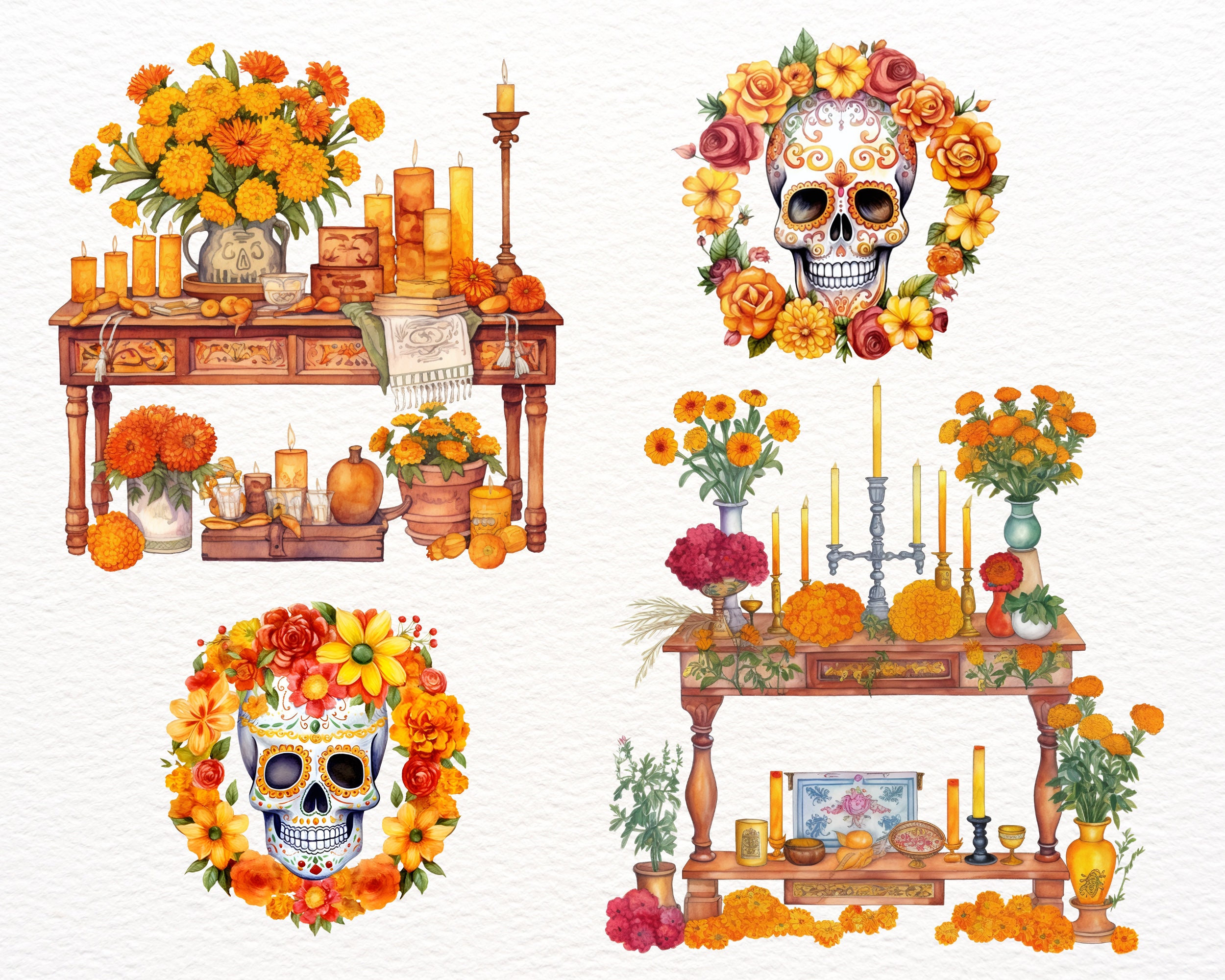 Dia De Los Muertos Clipart, Day of the Dead Clipart, Watercolor Clipart ...
