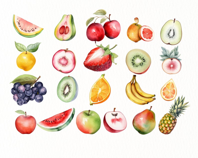 Watercolor Fruit Clipart Bundle PNG & SVG Digital Files - Etsy