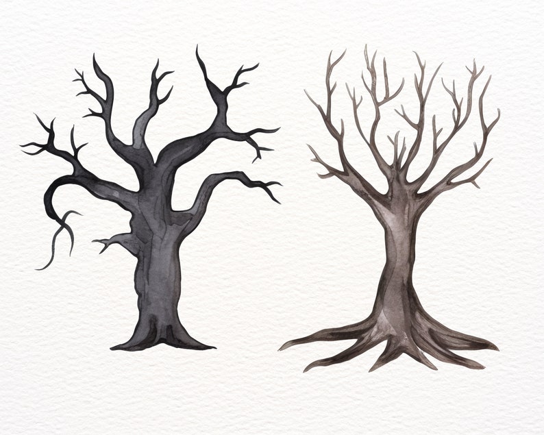 Halloween Haunted Tree Clipart Bundle, Watercolor Clipart, Halloween ...
