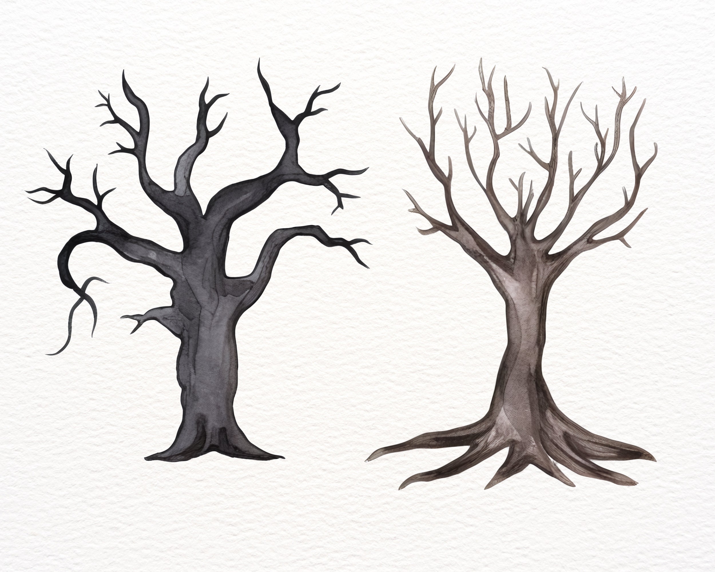 Halloween Haunted Tree Clipart Bundle, Watercolor Clipart, Halloween ...