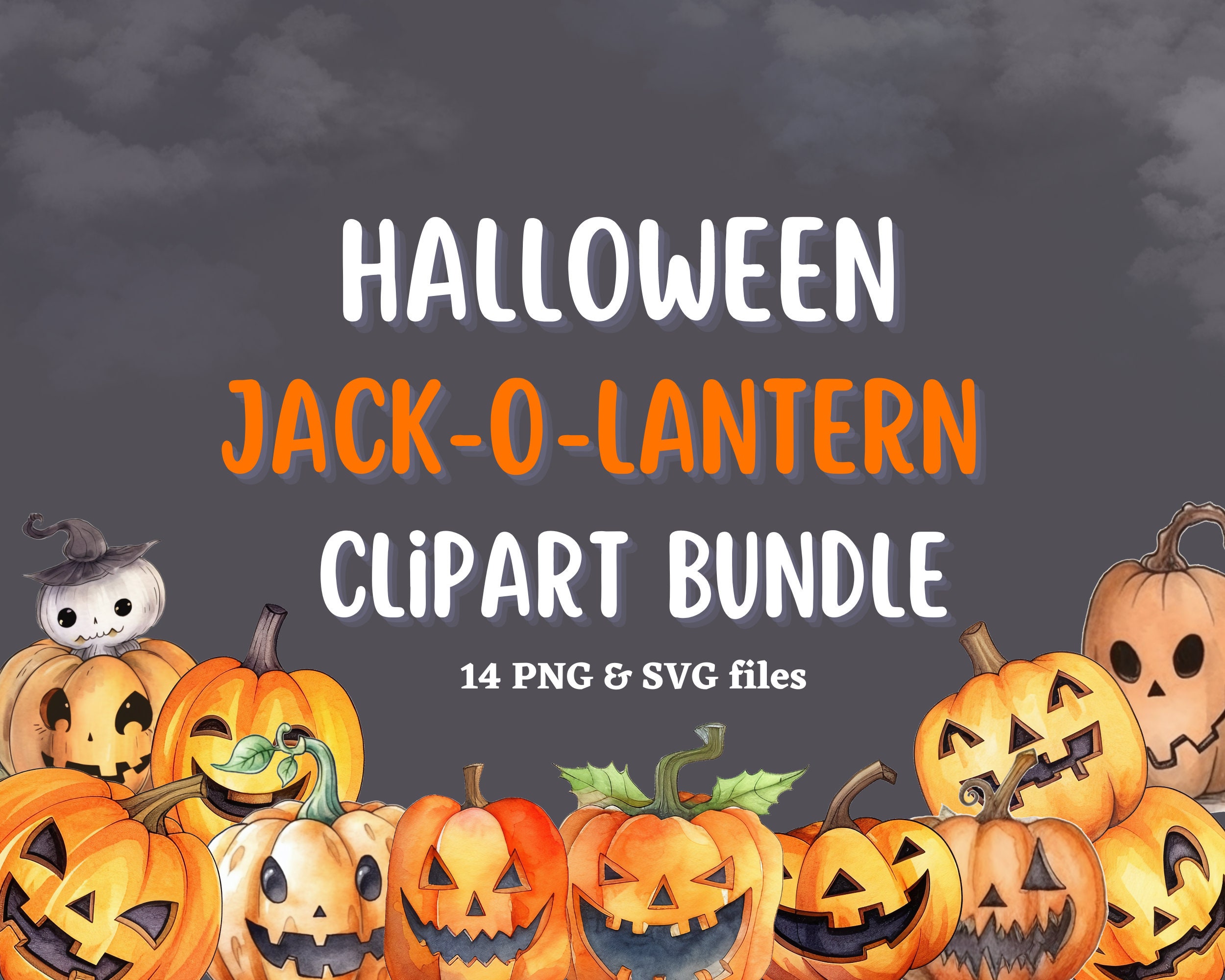 Watercolor Jack O Lantern Clipart, Watercolor Clipart, Pumpkin Clipart ...