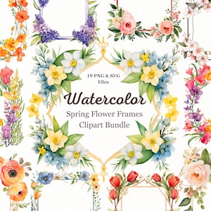 Watercolor Spring Flowers Clipart Bundle, Floral Frame Clipart ...